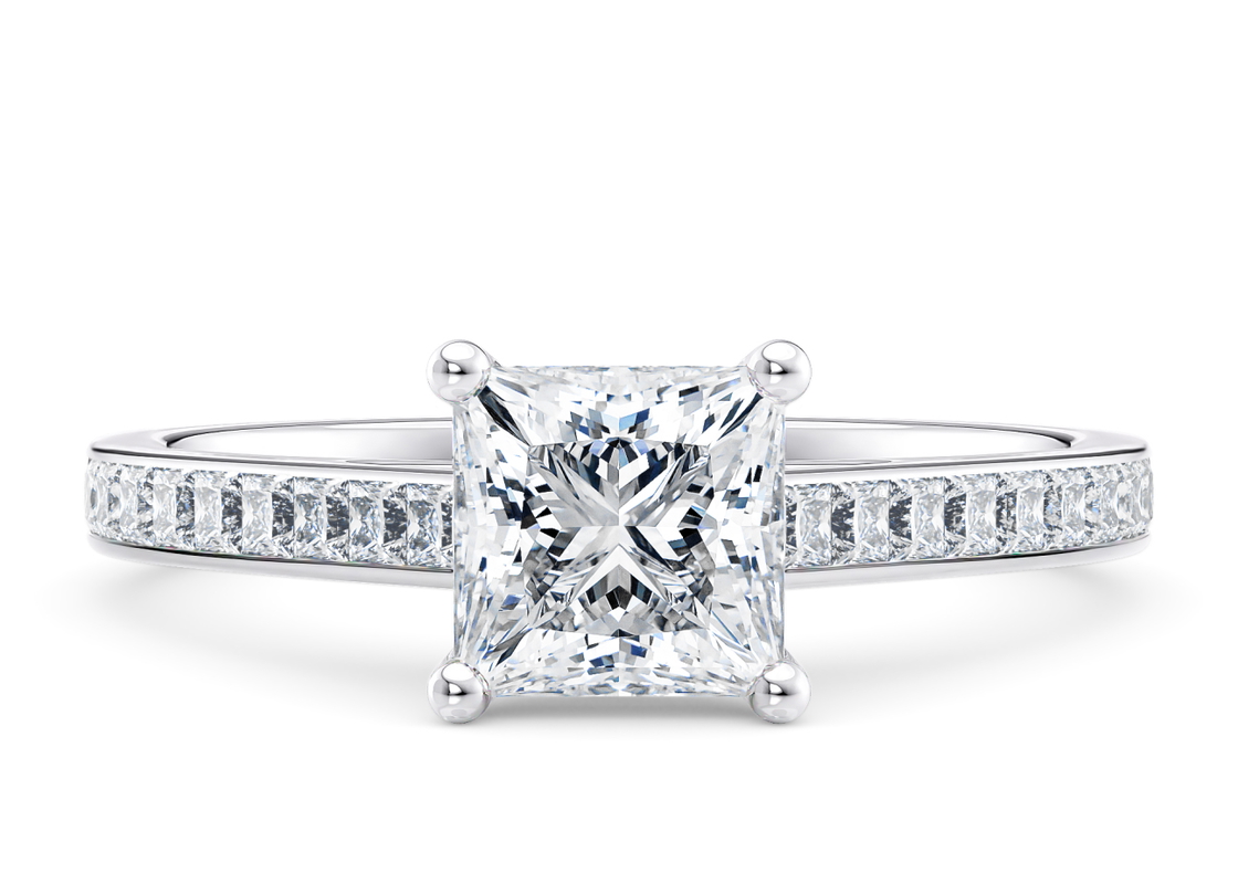 Aurora Diamond Band Princess Cut Diamond 18K White Gold Engagement Ring